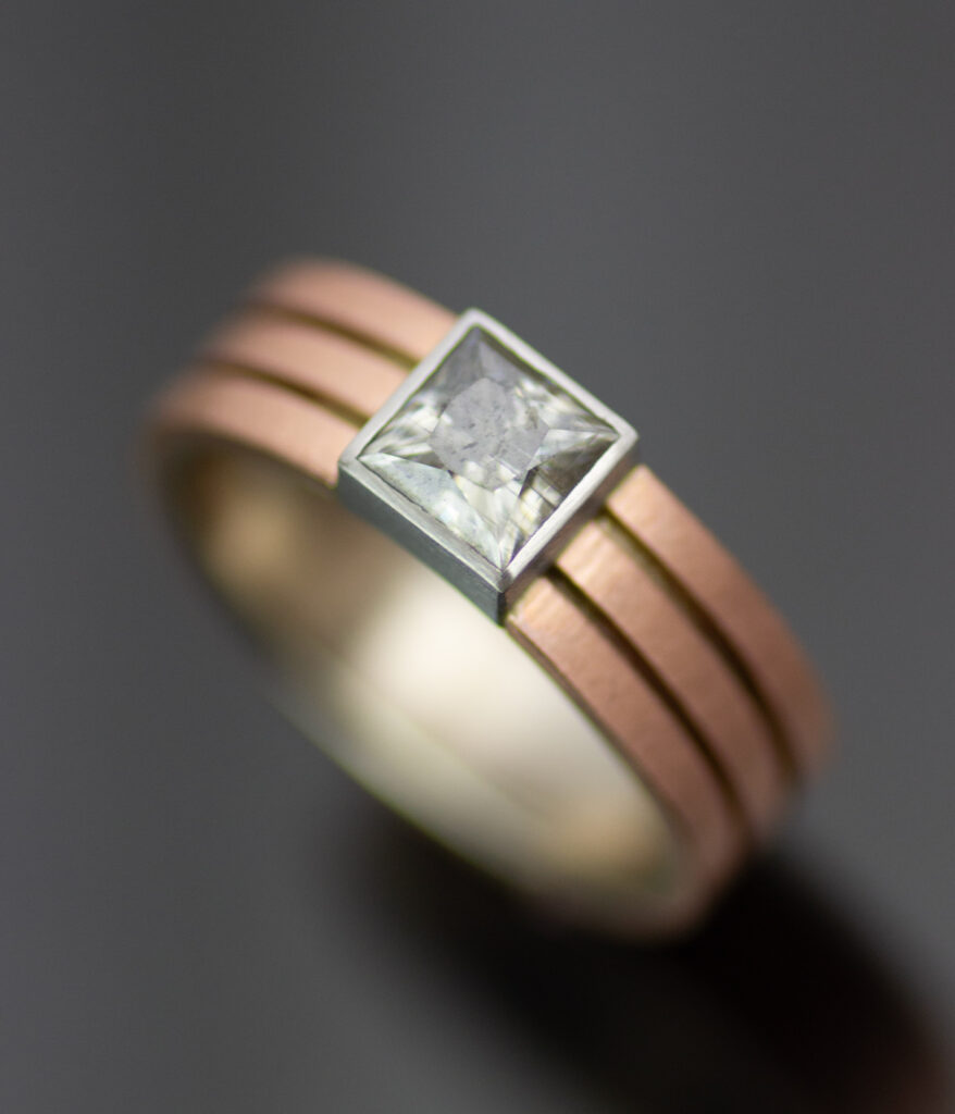 Parallel Lines Rose Gold And Platinum Modern Engagement Ring - LOLiDE