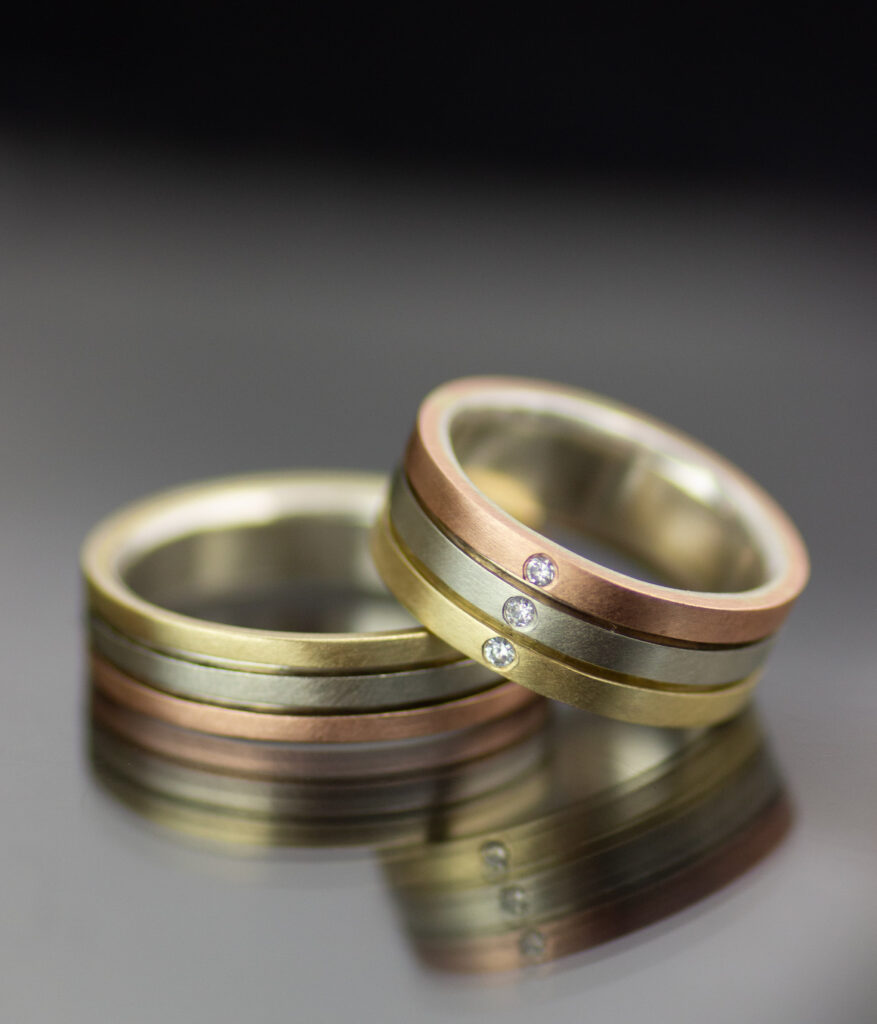 Parallel Lines Tri-tone Mixed Metals Gender Neutral Wedding Band – LOLiDE